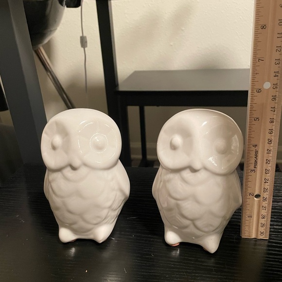Accents | Minimalist White Ceramic Owl Figurine Set Glazed Pottery ...